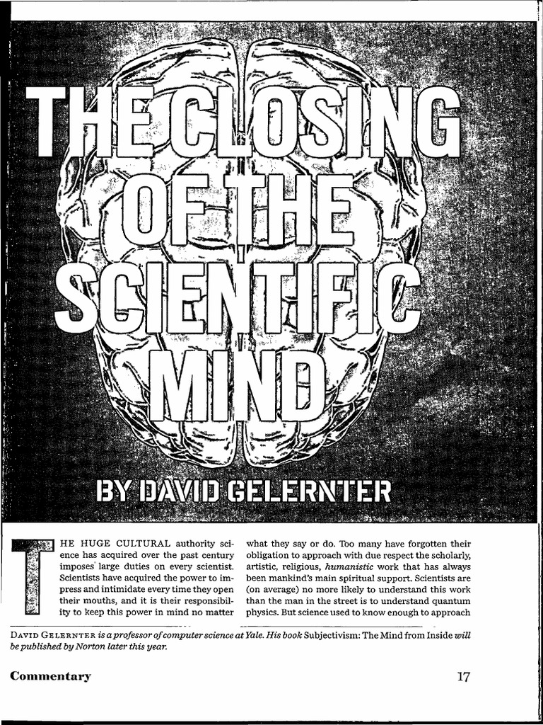 DCH 140100 Mag Commentary David Gelernter The Closing of The Scientific ...