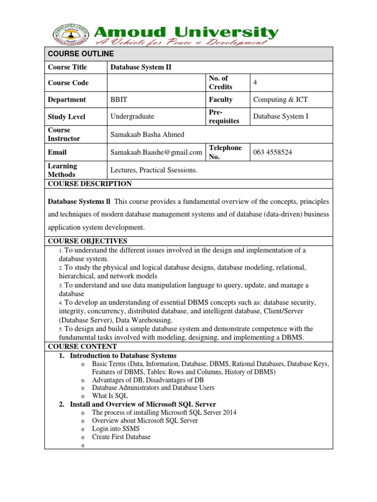 DBMS LL Outline | PDF | Databases | Microsoft Sql Server