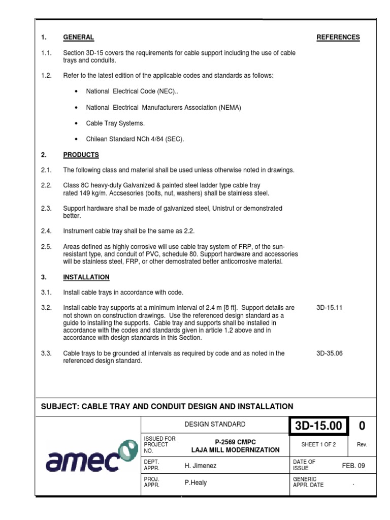 General References: Subject: Cable Tray and Conduit Design and ...
