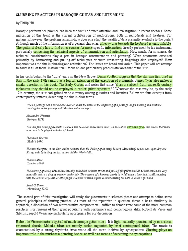 Articulation, Slurring Practices in Baroque Guitar | Download Free PDF ...