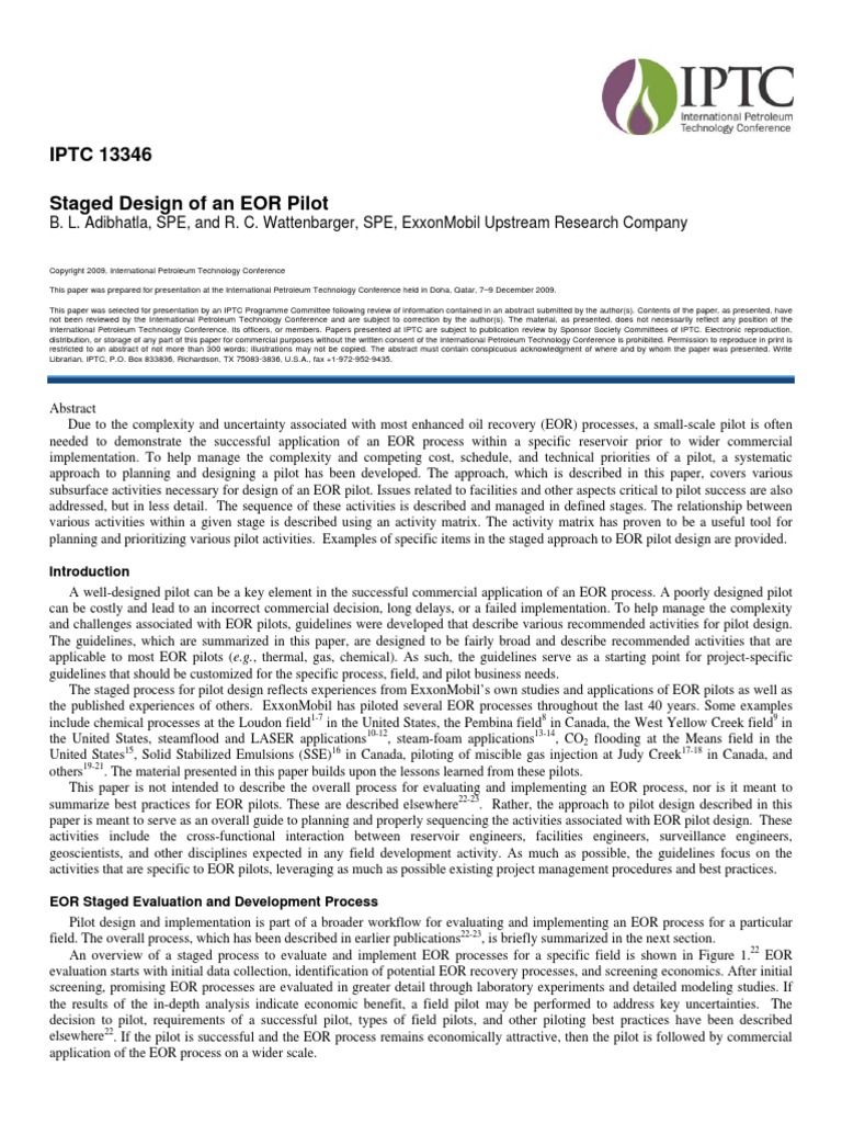 Staged Design of An EOR Pilot PDF | PDF | Simulation | Enhanced Oil ...