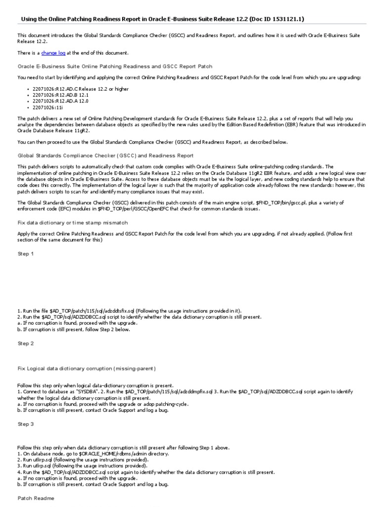 Using The Online Patching Readiness Report in Oracle E-Business Suite ...