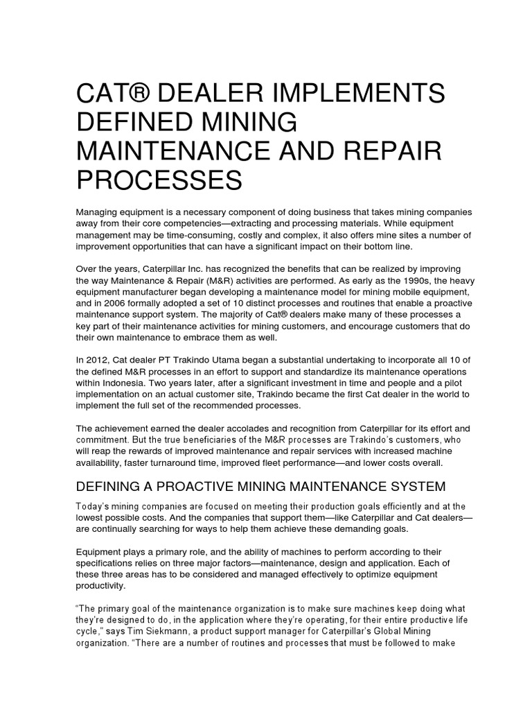 Cat® Dealer Implements Defined Mining Maintenance and Repair Processes ...