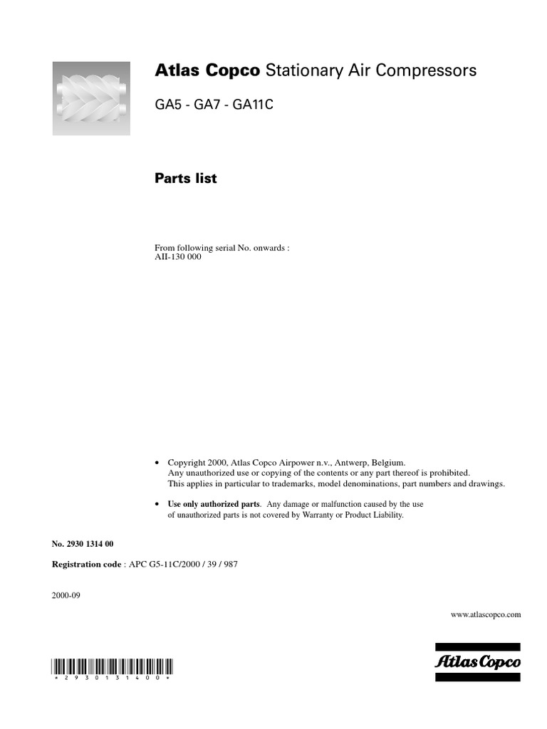 Atlas Copco Ga7 Service Manual | PDF | Washer (Hardware) | Nut (Hardware)