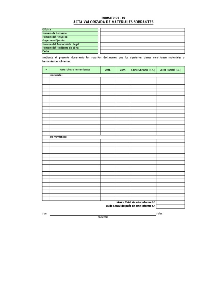 Acta de Materiales Sobrantes - Valeria Gedler | PDF | Derecho