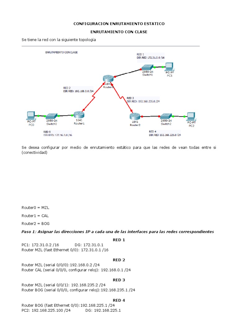 Guia Configuracion Enrutamiento Estatico | PDF | Enrutador (Computación) | Protocolos de ...