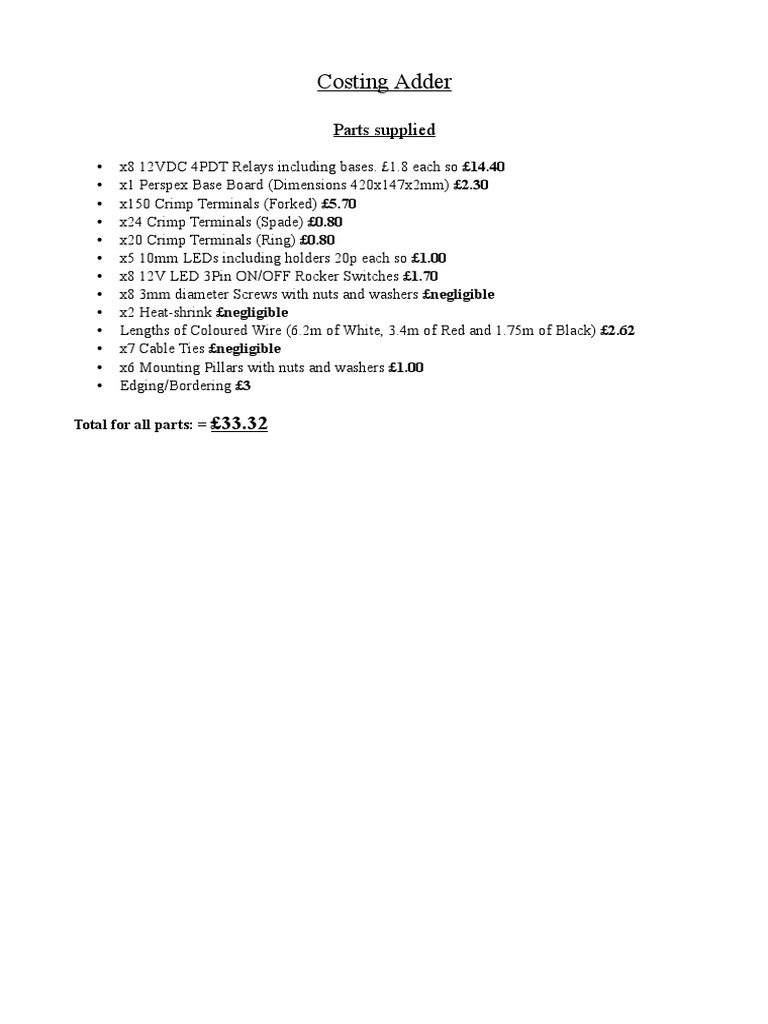 Cost Breakdown for Electronic Components | PDF