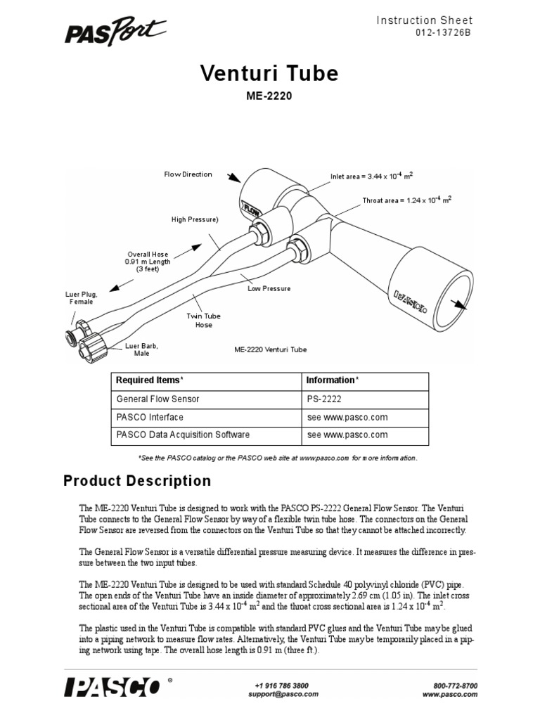 Venturi Tube Instruction Sheet ME 2220 | PDF | Flow Measurement ...