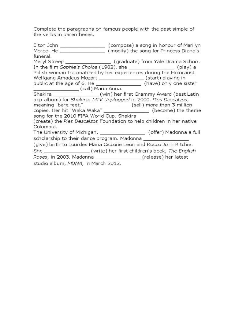 Past Simple Practice with Celebrities | PDF