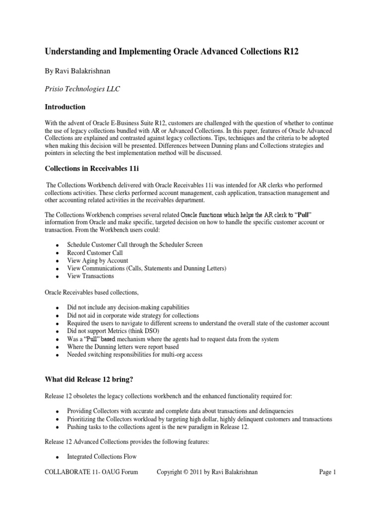 Oracle Advanced Collections White Paper PDF | PDF