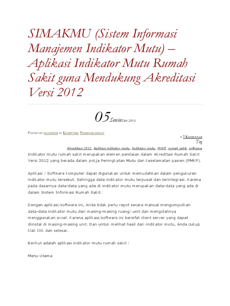 Contoh Aplikasi SIM RS Mutu | PDF