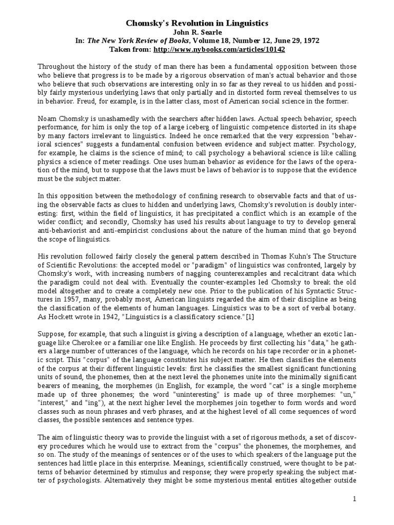 Chomsky's Linguistic Revolution Explained | PDF | Syntax | Phrase
