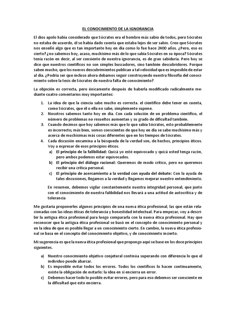 El Conocimiento De La Ignorancia Pdf Sócrates Conocimiento