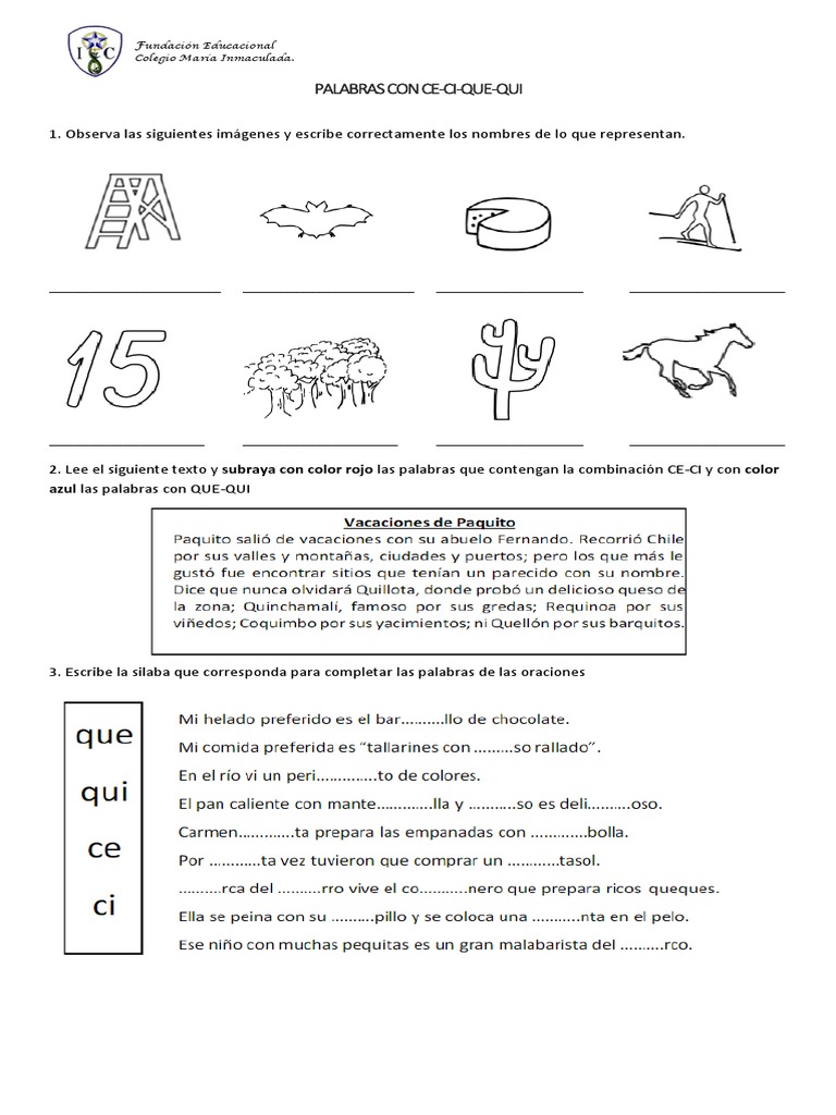 Trabajo de Gramatica CE CI Que Qui | PDF
