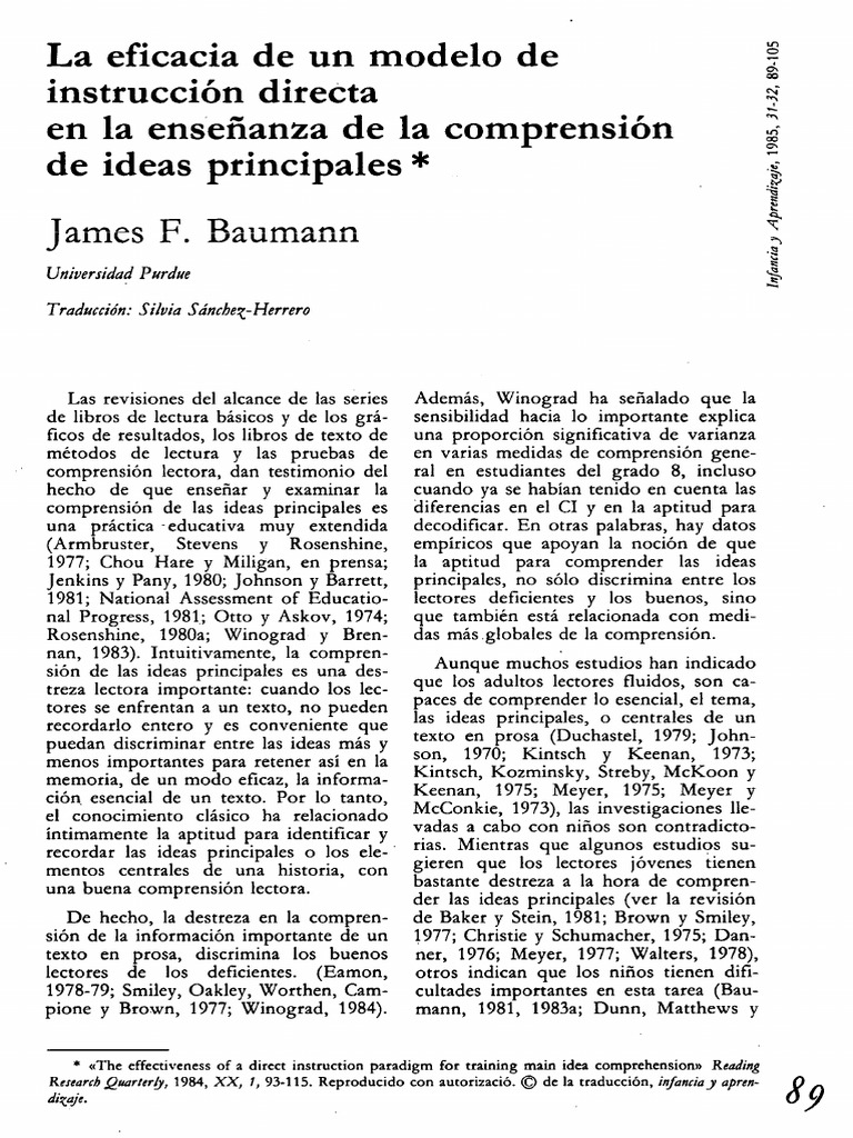 La Eficacia de Un Modelo de Instruccion Directa en La Ensenanza | PDF ...