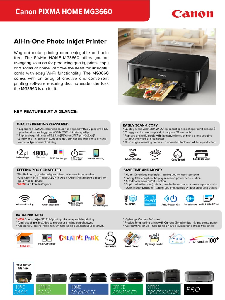 Pixma Home - Mg3660 BK Tech Sheet | PDF | Image Scanner | Microsoft Windows