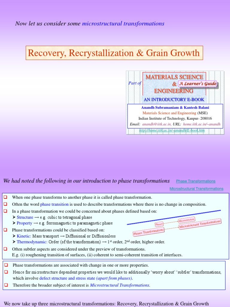 Recovery Recrystallization Grain Growth | PDF | Annealing (Metallurgy ...