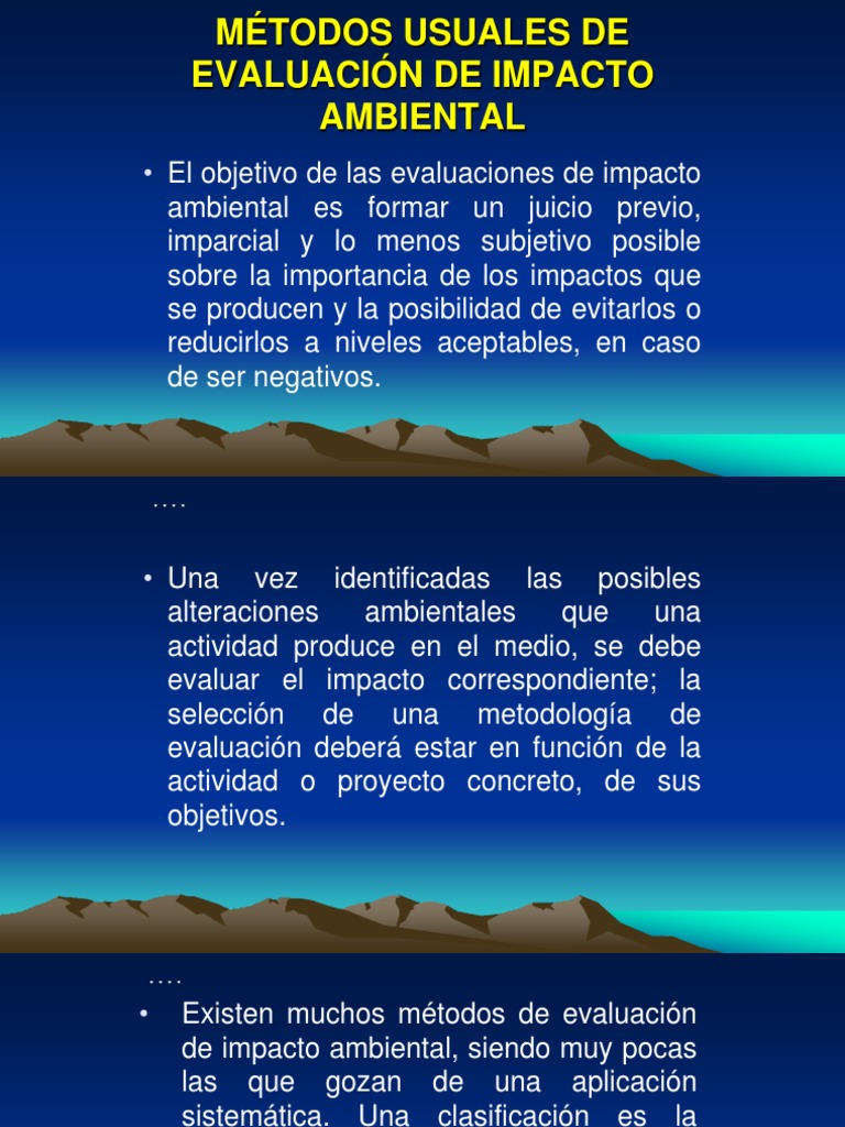 Métodos Usuales De Evaluación De Impacto Ambiental | Evaluación de impacto ambiental | Evaluación