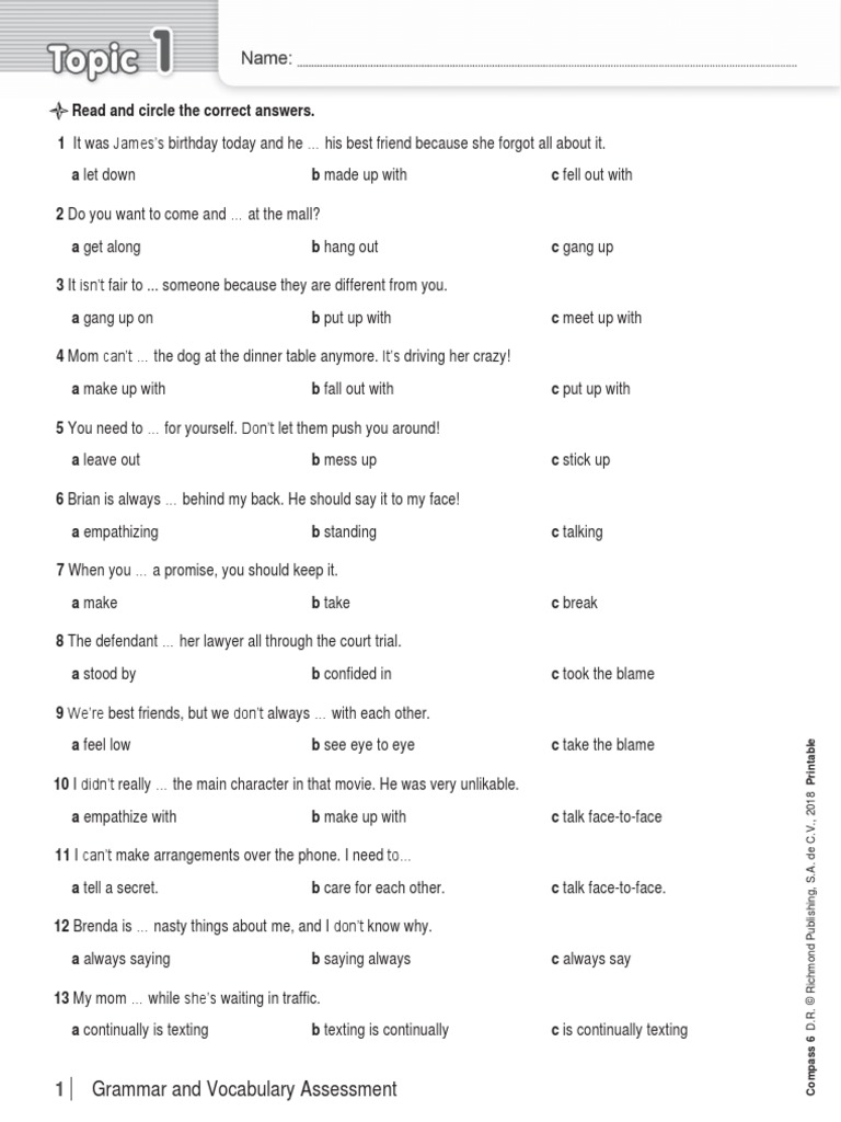 Language Log 6 Topic 1 Grammar and Vocabulary Assessment | PDF