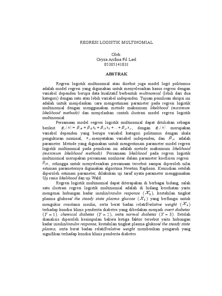 REGRESI LOGISTIK MULTINOMIAL - Oryza | PDF | Metode & Bahan Ajar
