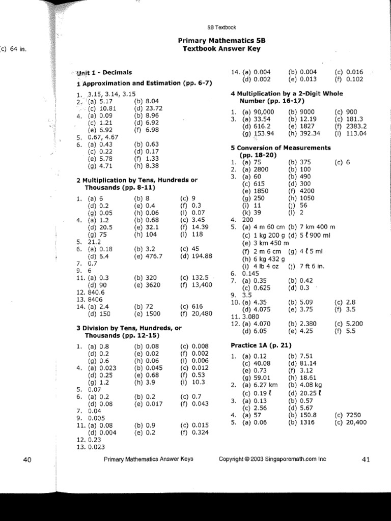 Singapore Math 5 Answer Key | PDF