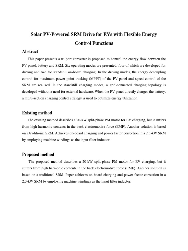 3.solar PV-Powered SRM Drive For EVs With Flexible Energy Control Functions | PDF
