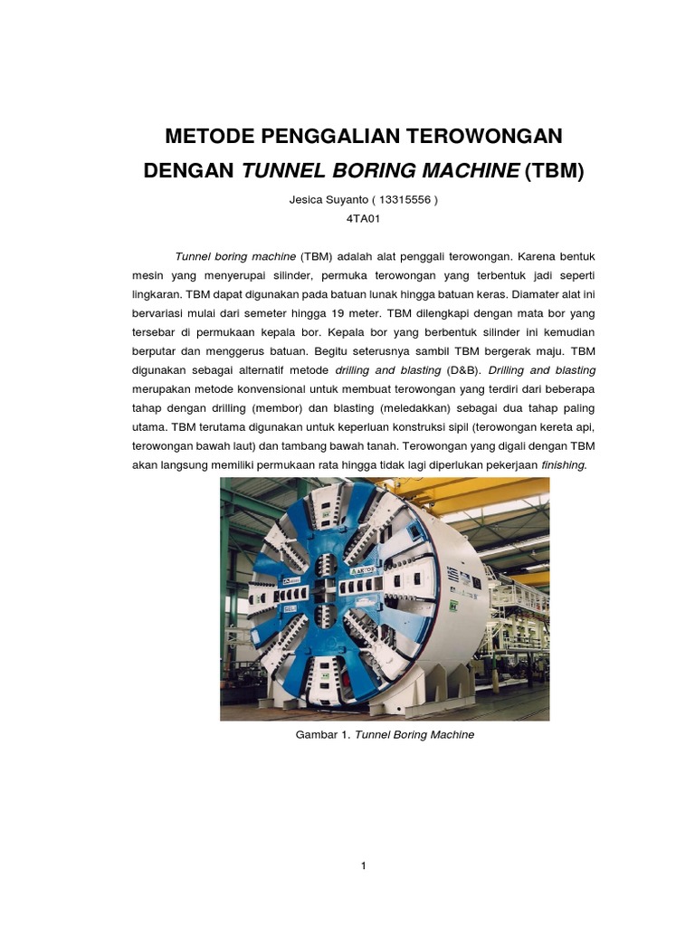 Metode Penggalian Terowongan Dengan Tunnel Boring Machine PDF | PDF