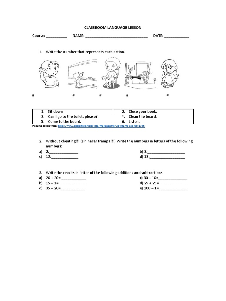 Classroom Language Lesson: Pictures Taken From | PDF