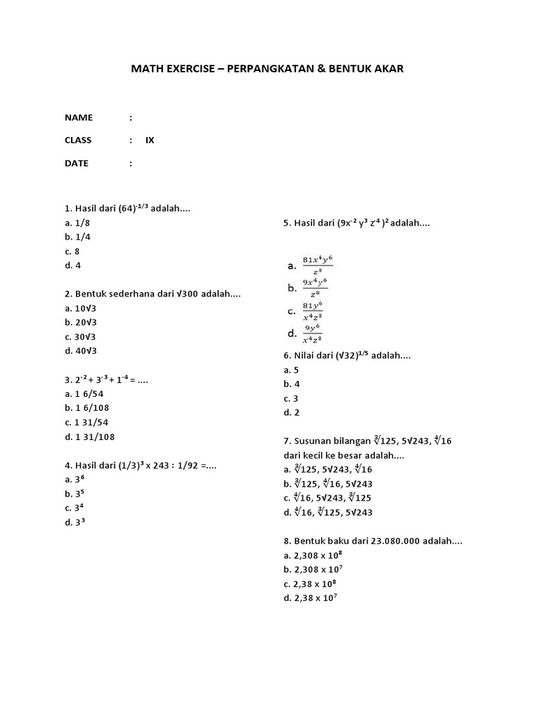 Math 9 - Pangkat & Bentuk Akar | PDF | Metode & Bahan Ajar | Teknologi ...