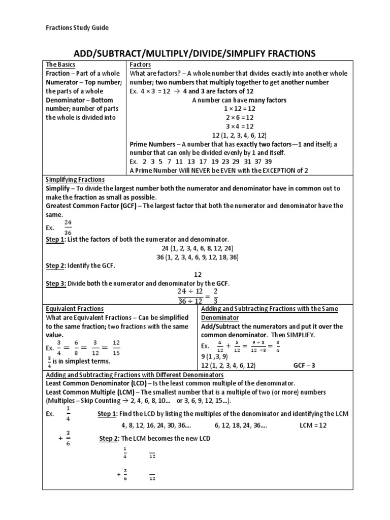 Fractions Study Guide | PDF | Fraction (Mathematics) | Division ...