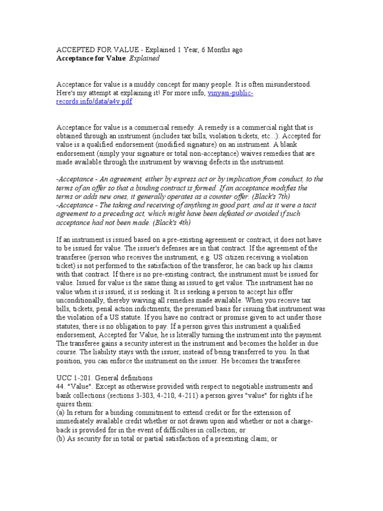 Understanding Acceptance for Value | PDF | Credit | Finance & Money ...