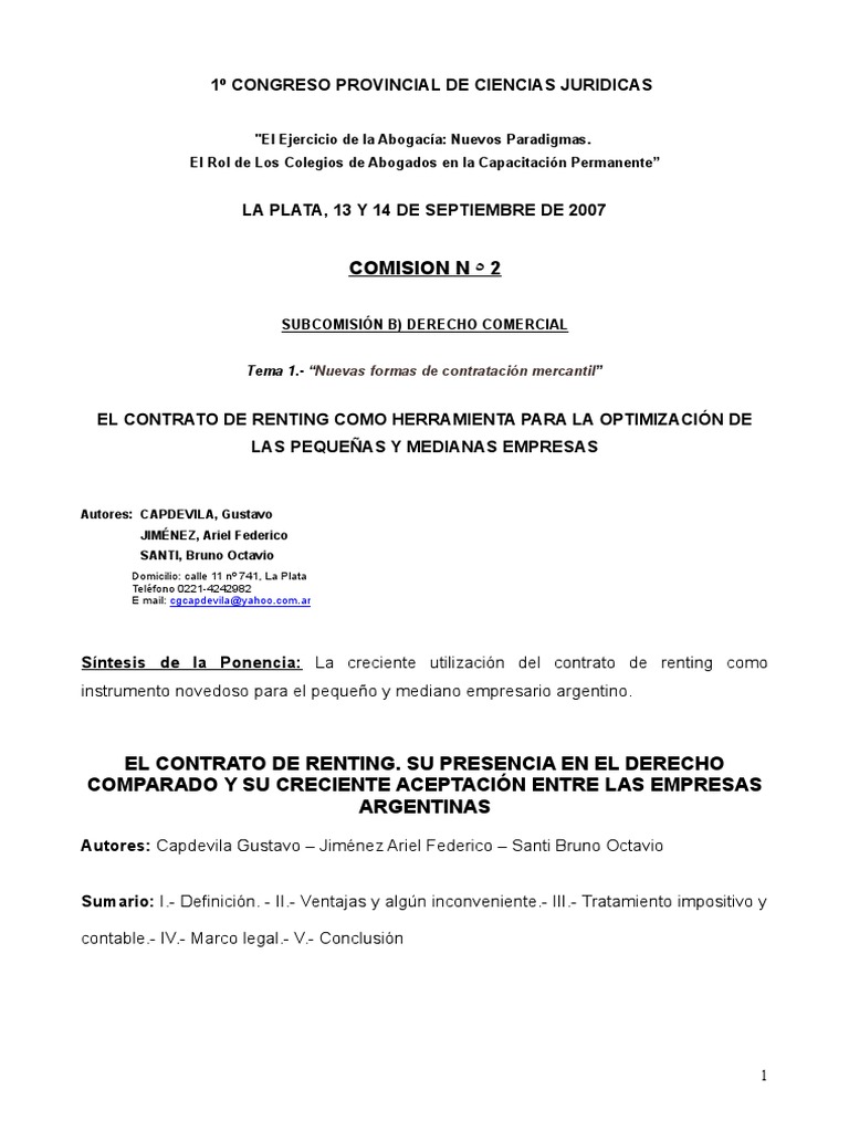 El Contrato de Renting | PDF | Arrendamiento | Economias