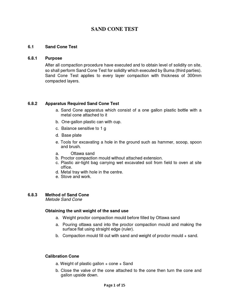 Sand Cone Test | PDF | Soil | Nature