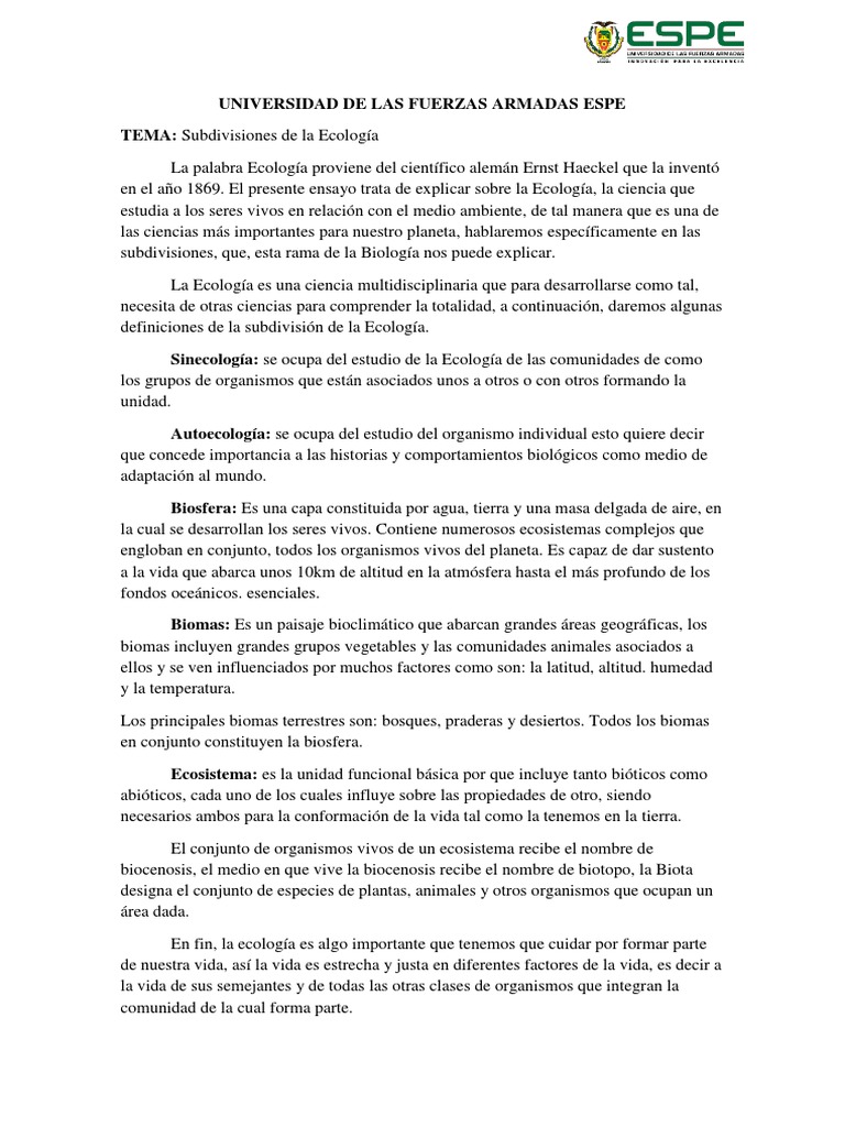 Subdivisiones de La Ecología | PDF | Ecología | Ecosistema
