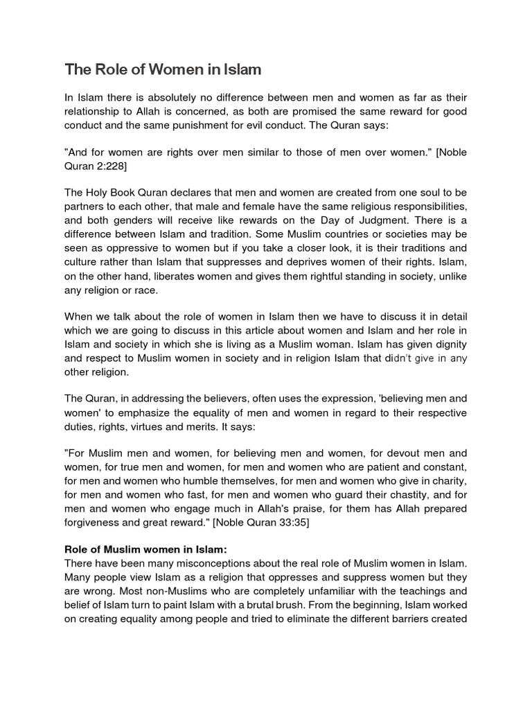 The Role of Women in Islam | PDF | God In Islam | Women In Islam