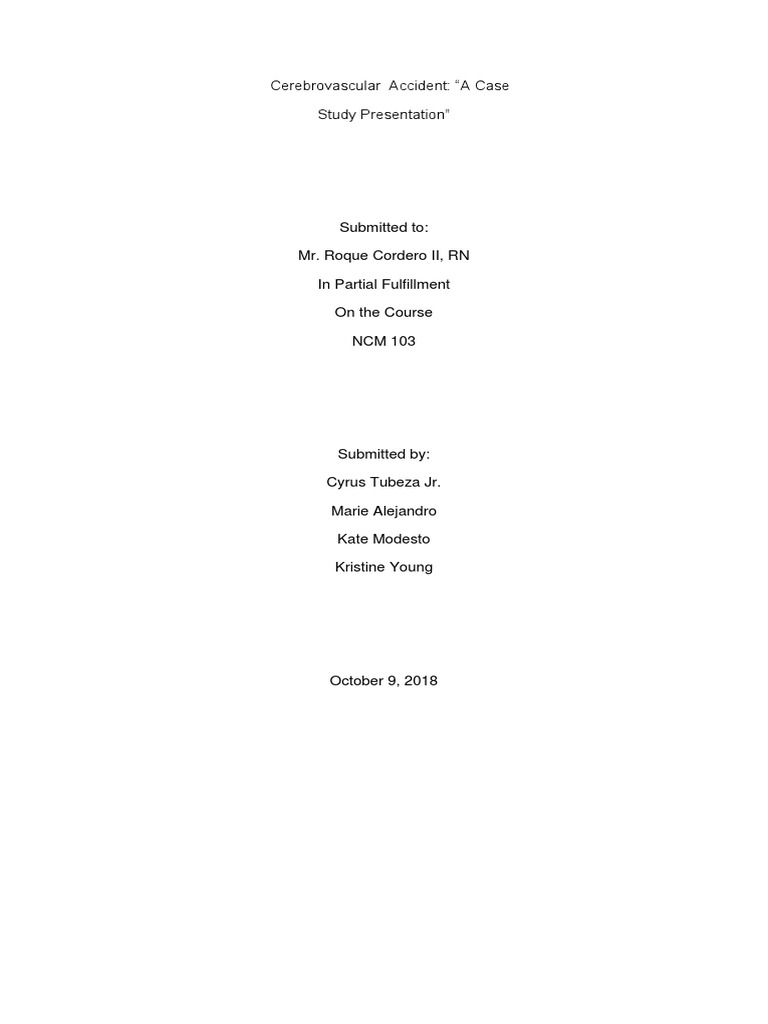 Cerebrovascular Accident: "A Case Study Presentation" | PDF | Autonomic ...