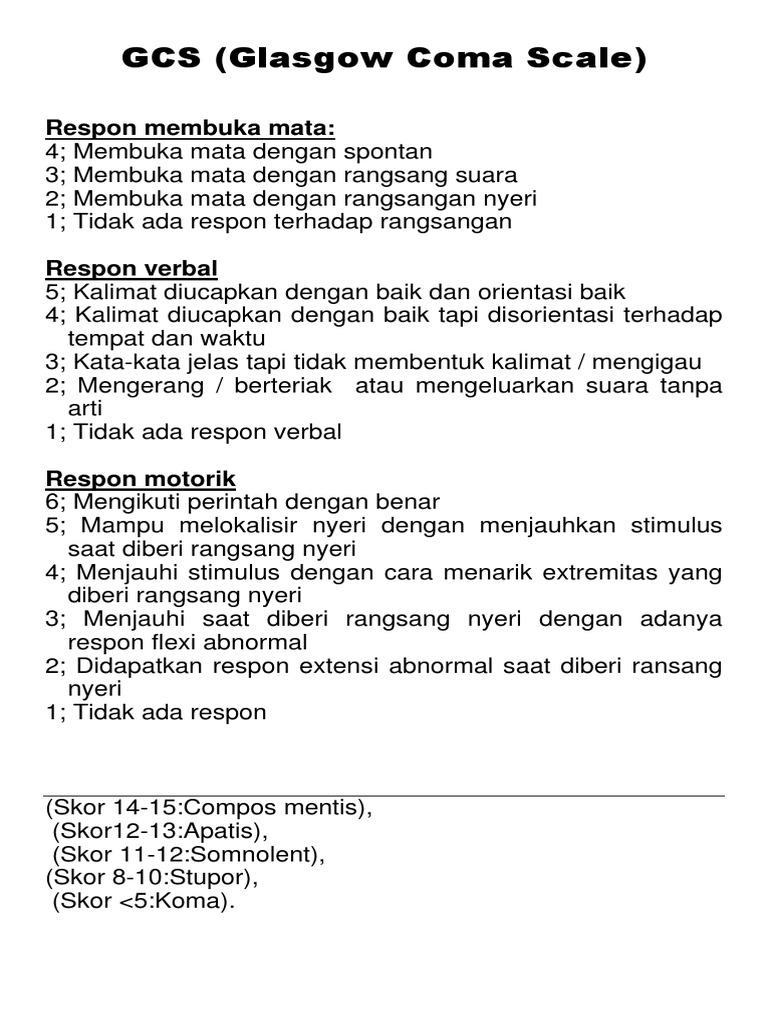PENILAIAN KESADARAN PASIEN MENGGUNAKAN GLASGOW COMA SCALE | PDF