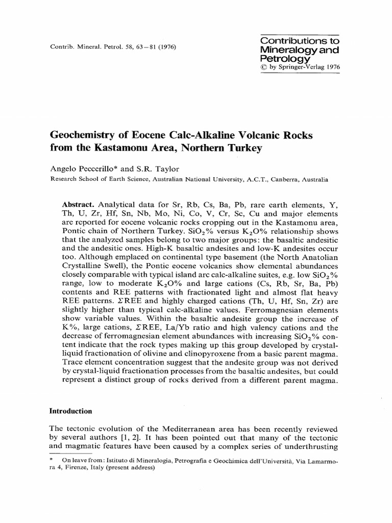 Peccerillo & Taylor, 1976, Geochemistry of Eocene Calc-Alkaline ...