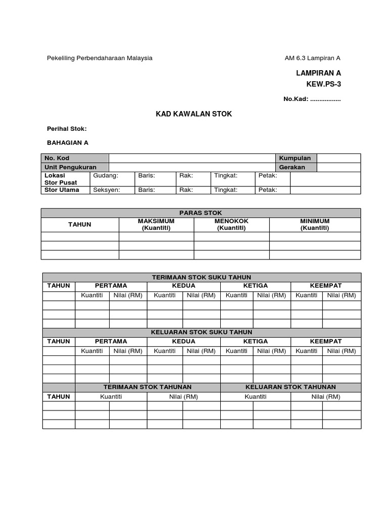 8 Kew - PS-3 - Kad Kawalan Stok PDF | PDF