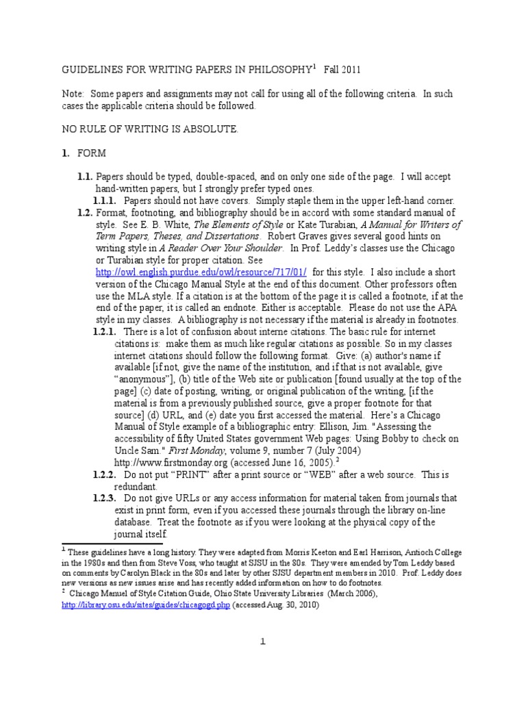 Guidelines Writing Papers in Philosophy | PDF | Citation | Note ...
