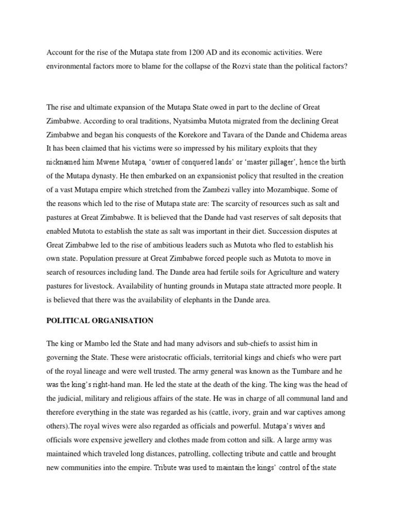 Rise and Economy of the Mutapa State | PDF | Agriculture