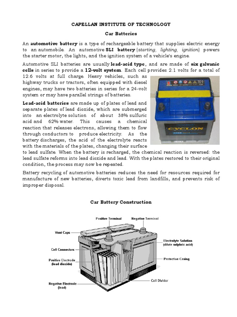 Car Batteries Lecture | PDF | Rechargeable Battery | Battery Charger