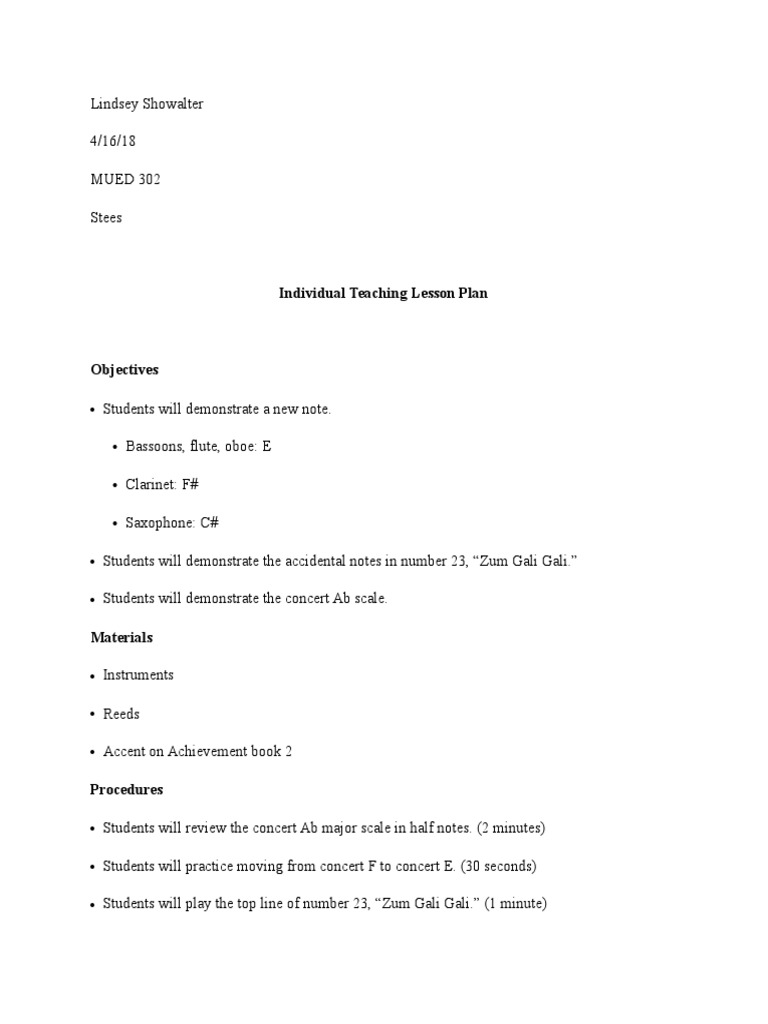 Individual Teaching Lesson Plan | PDF