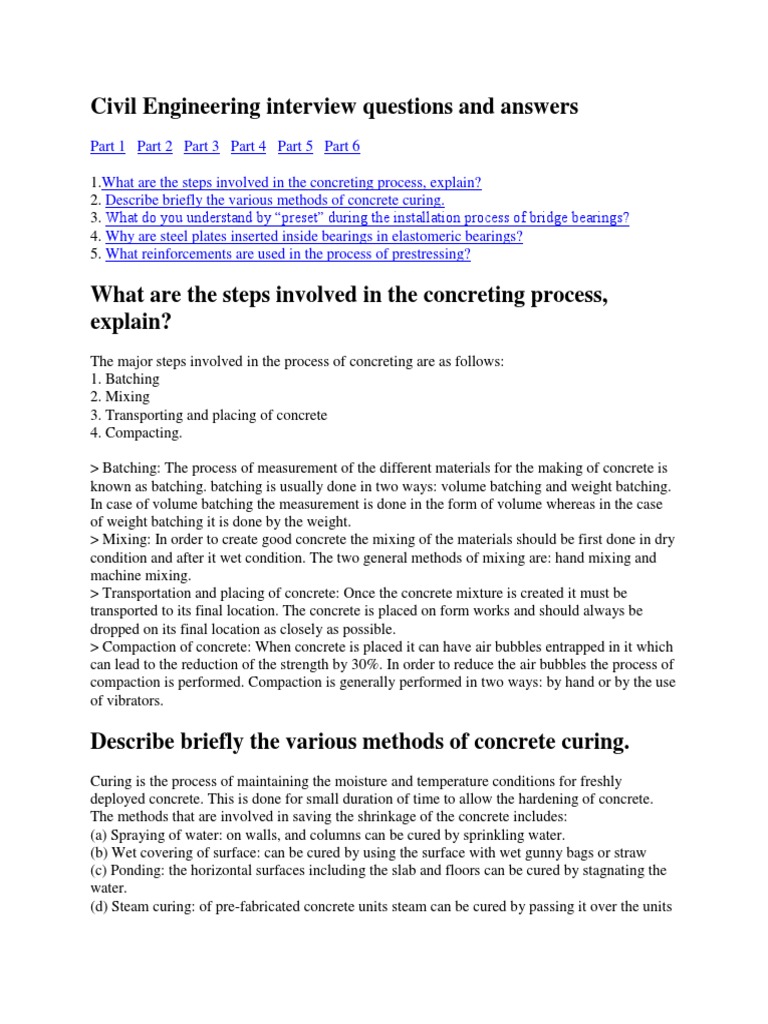 Civil Engineering Interview Questions and Answers | PDF | Concrete ...