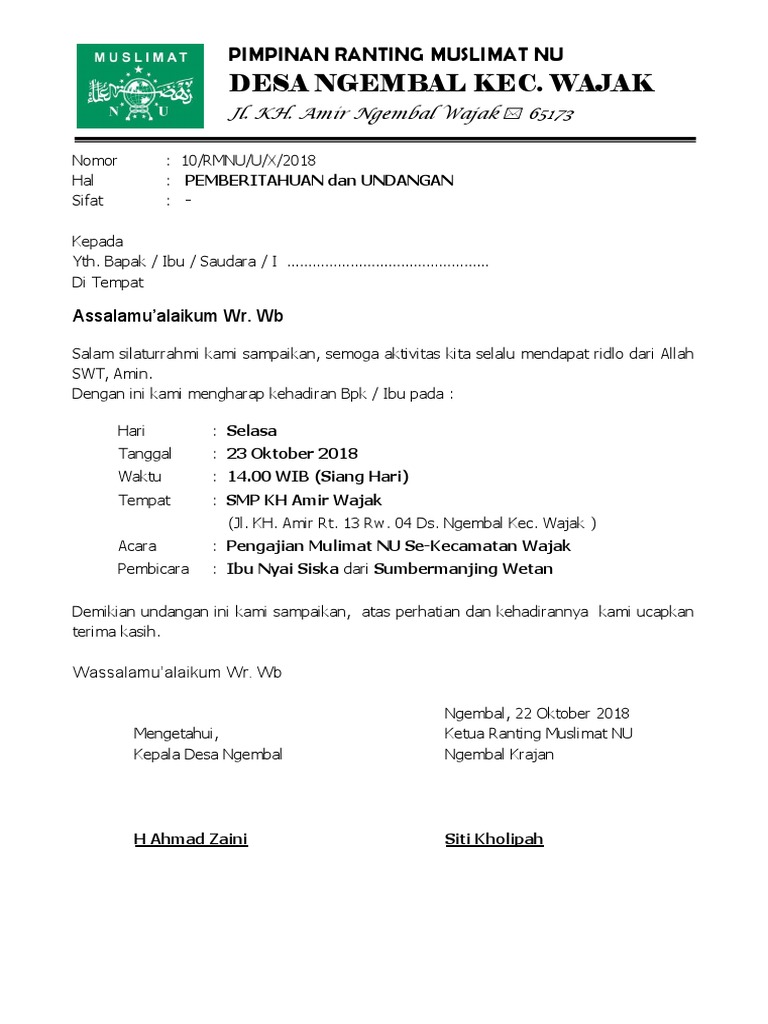 Undangan Muslimat NU | PDF | Griya & Taman