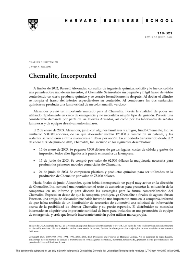 110S21-PDF-SPA Caso Harvard Chemalite | PDF | Contabilidad | Patentar