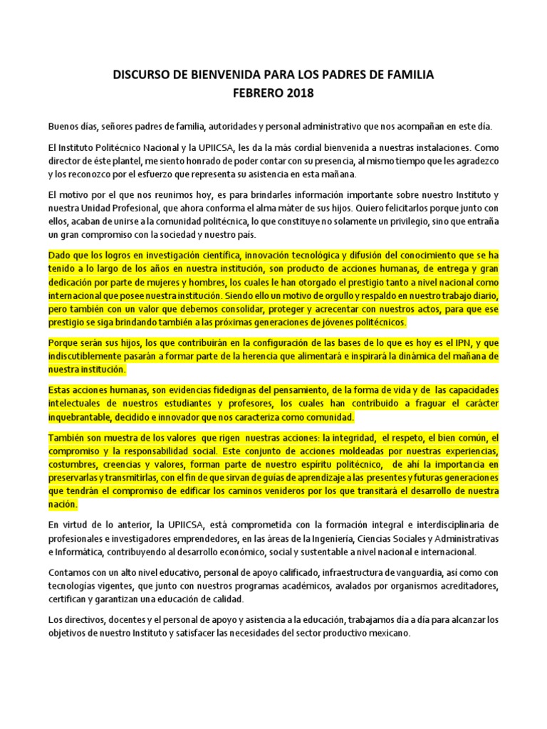 Discurso Para Padres | Familia | Sociedad
