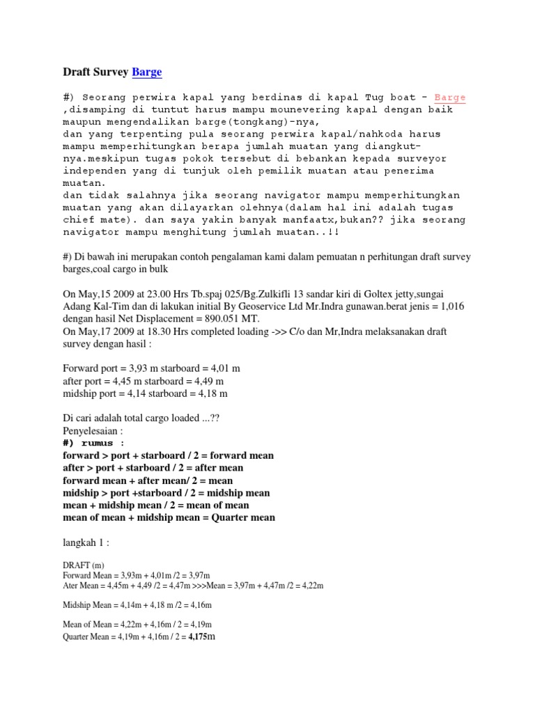 Draft Survey Barge | PDF