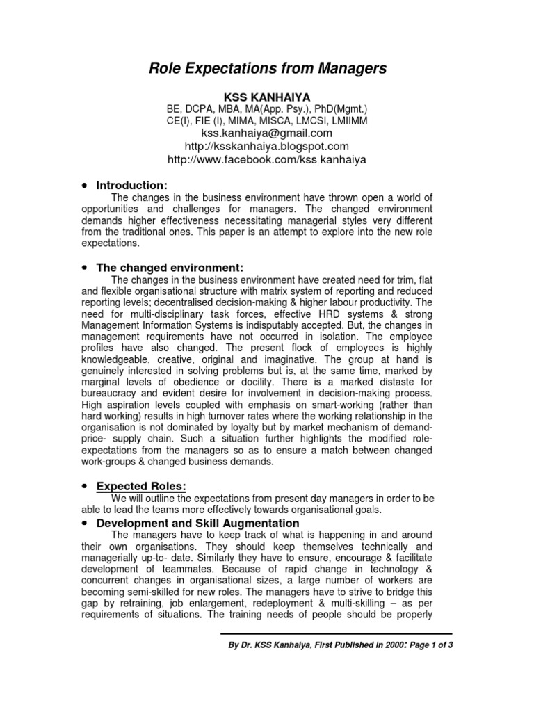 Role Expectations From Managers | Motivation | Self-Improvement