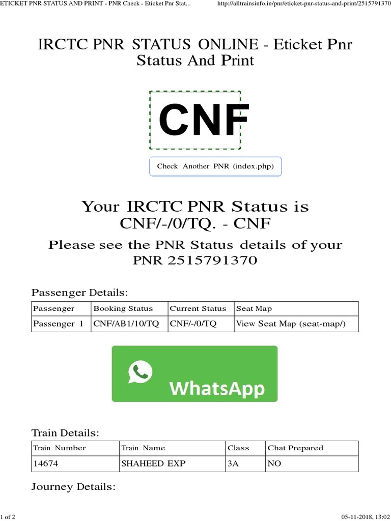 Irctc PNR Status Online - Eticket PNR Status and Print: Please See The ...